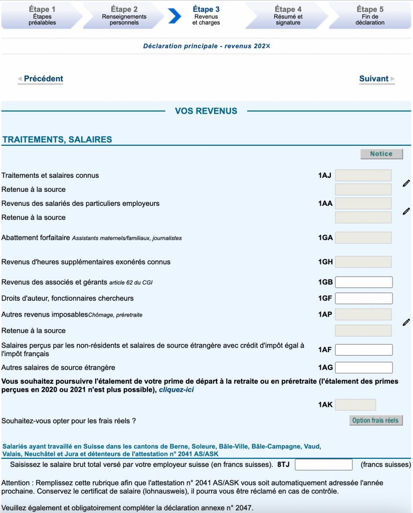 Déclaration des revenus salariés - Contrat en ligne